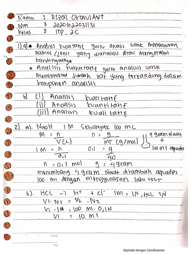 Uts Kimia Analitik Rizqioktaviant - 131 - TPC | PDF