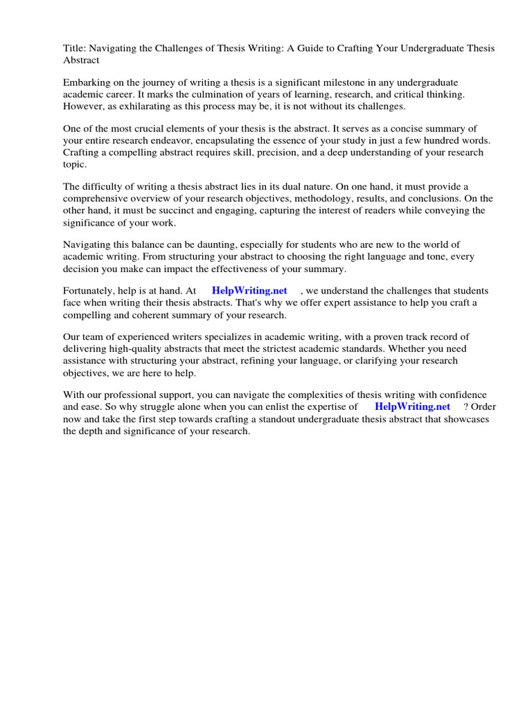 Sample Undergraduate Thesis Abstract Pdf Thesis Abstract Summary