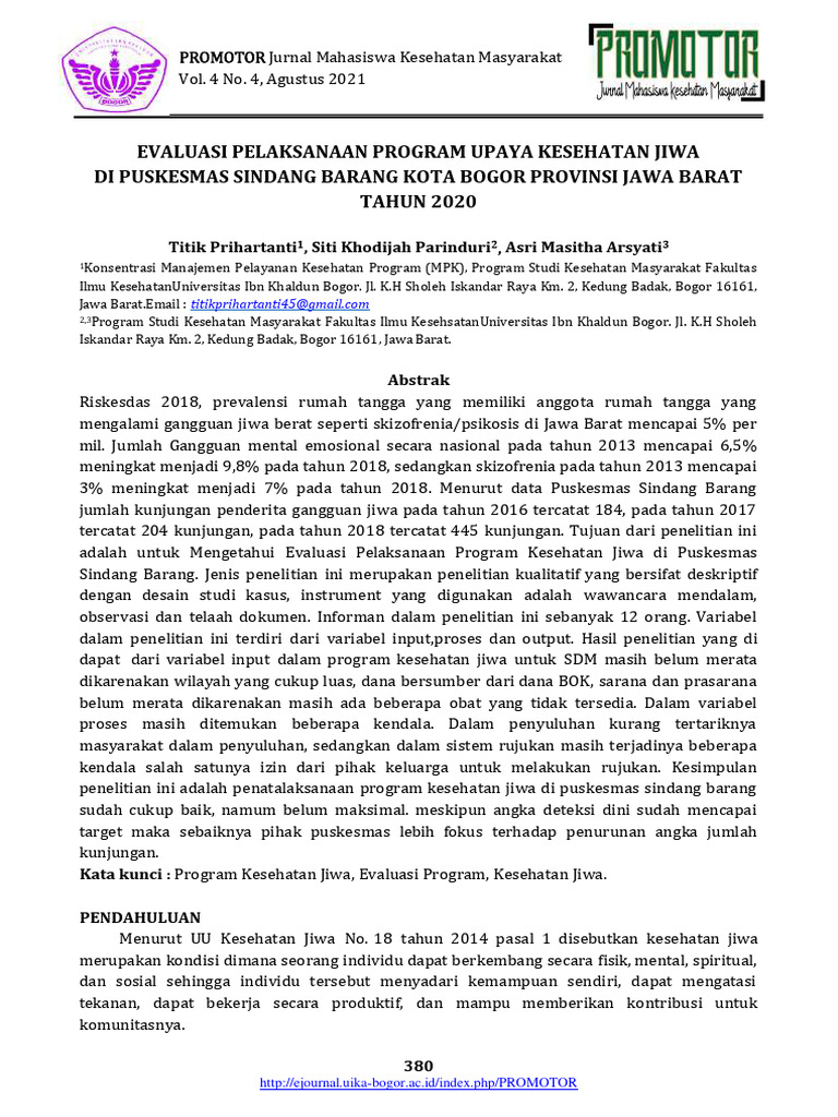 Evaluasi Program Keswa Di PKM Sindang Barang Bogor | PDF
