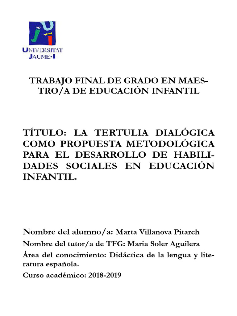TFG - 201 - Villanova Pitarch - Marta | PDF | Aprendizaje | Educación de la primera infancia