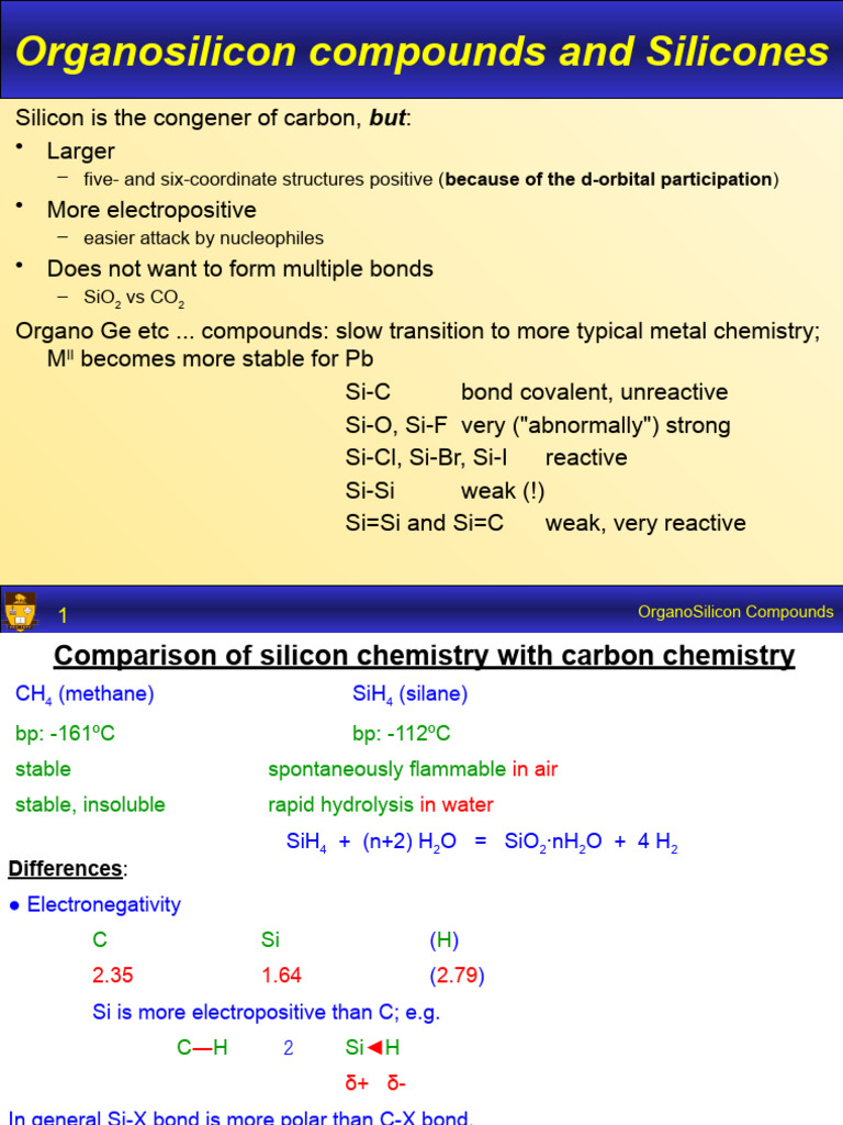 OrganoSilicon Compounds and Silicones | PDF | Silicone | Silicon