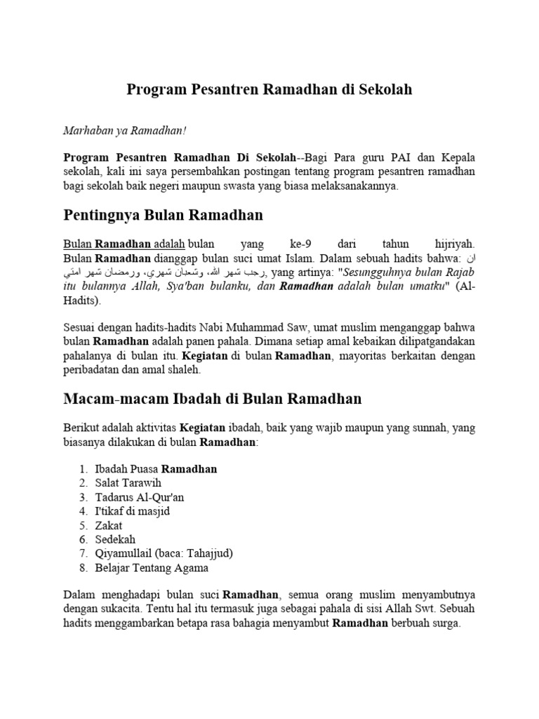 Program Pesantren Ramadhan Terbaru 2024 | PDF | Gaya Hidup
