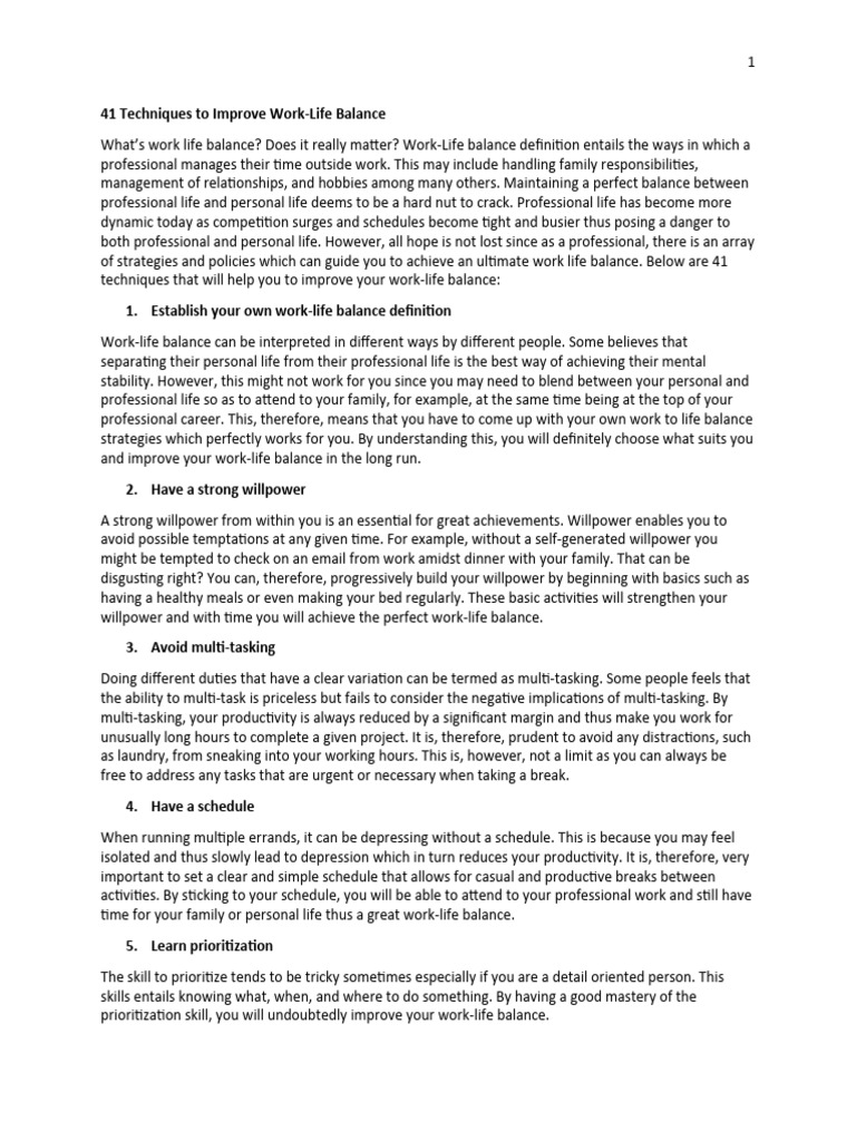 41 Work-Life Balance Techniques | PDF | Disciplines | Self Control