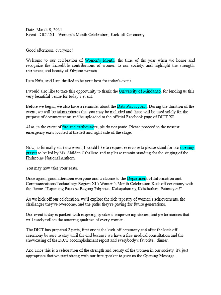 Script - Women's Month DICT | PDF