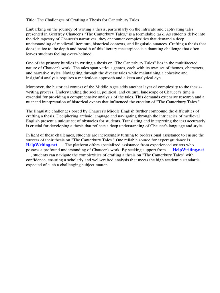 Thesis For Canterbury Tales | PDF | The Canterbury Tales | Geoffrey Chaucer