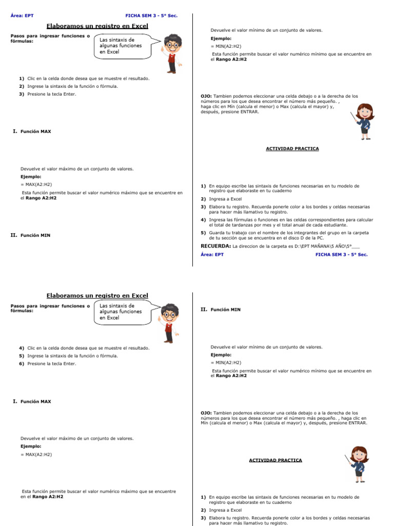 Ficha - Sem3 - 5° Ept | PDF | Microsoft Excel | Informática
