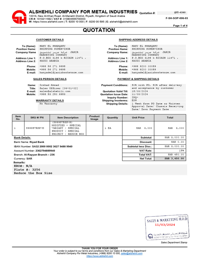 F-Sh-Sop-006-03 Quotation 01 | PDF | Sales | Business Law