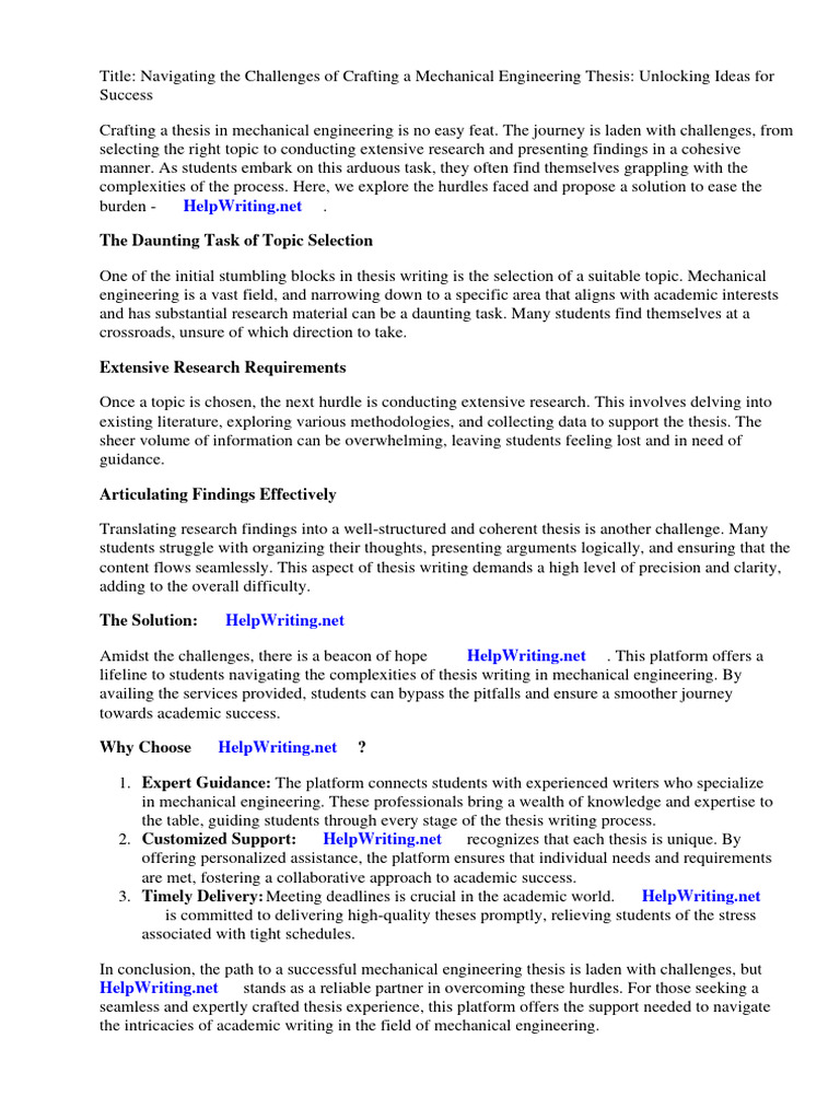 Mechanical Engineering Thesis Topics Ideas | PDF | Thesis | Engineering