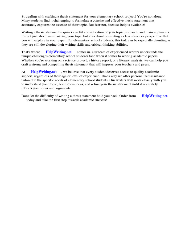 Thesis Statement Examples Elementary School | PDF | Essays | Thesis