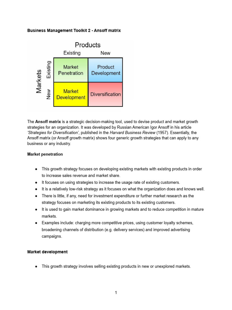 BMT 2 - Ansoff Matrix | PDF | Human Communication | Market (Economics)