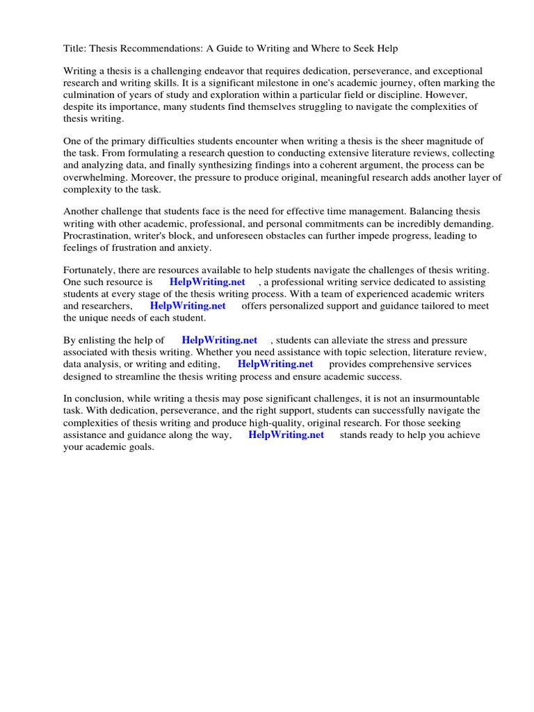 Thesis Recommendations Example | PDF | Thesis | Essays