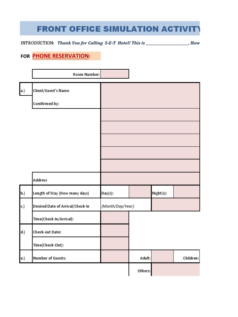 Simulating a Hotel Reservation: A Comprehensive Phone Script | PDF ...