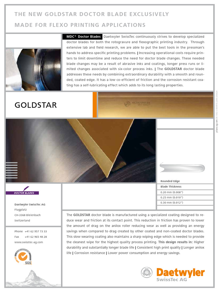 Doctor Blade Selection (Daetwyler Swiss) | PDF | Blade | Physical Sciences