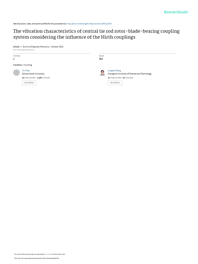 The Vibration Characteristics of Central Tie Rod Rotor-Blade-Bearing ...