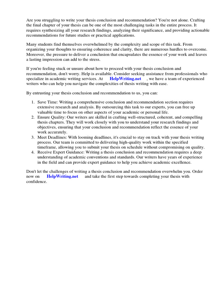 Sample Thesis Chapter 5 Conclusion and Recommendation | PDF ...