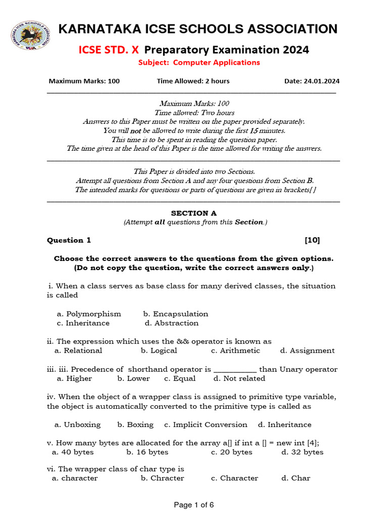 KISA QP-Computer Applications - X | PDF | C (Programming Language ...