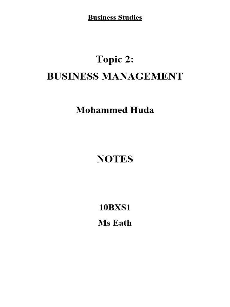 Topic 2 Business Management NOTES | PDF | Corporate Social ...