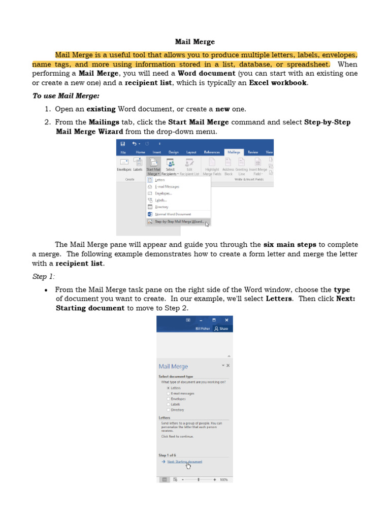Lesson 1D - How To Use Mail Merge in Word 2016 | PDF | Microsoft Excel ...