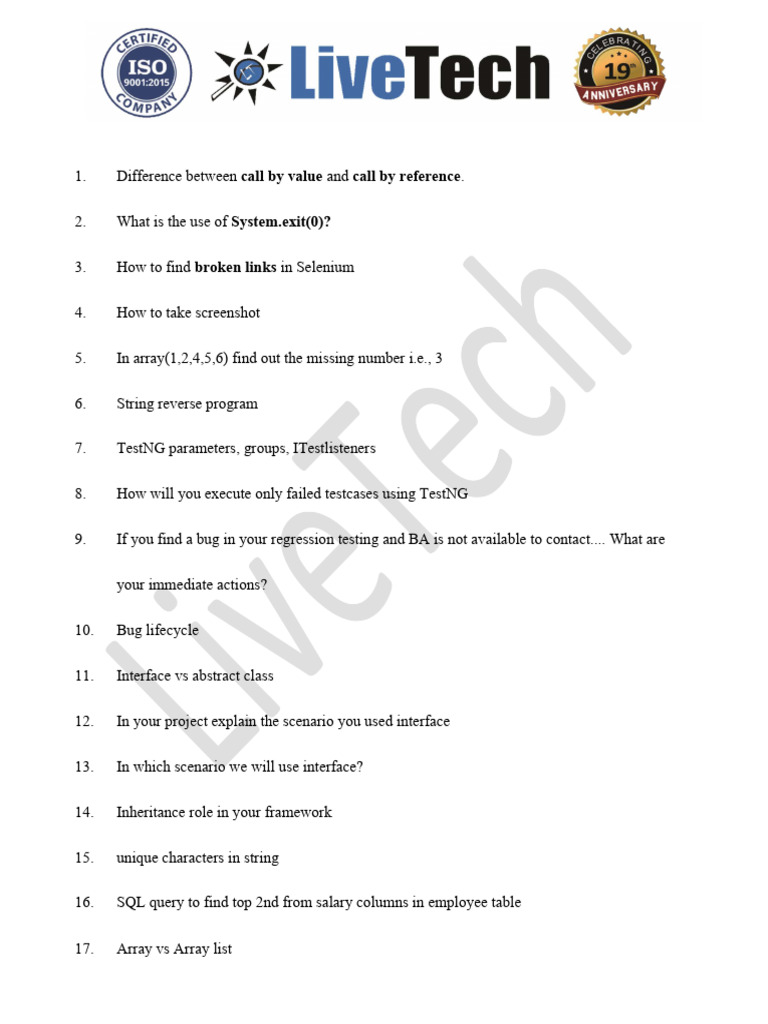 Interview Questions Experienced Candidates | PDF