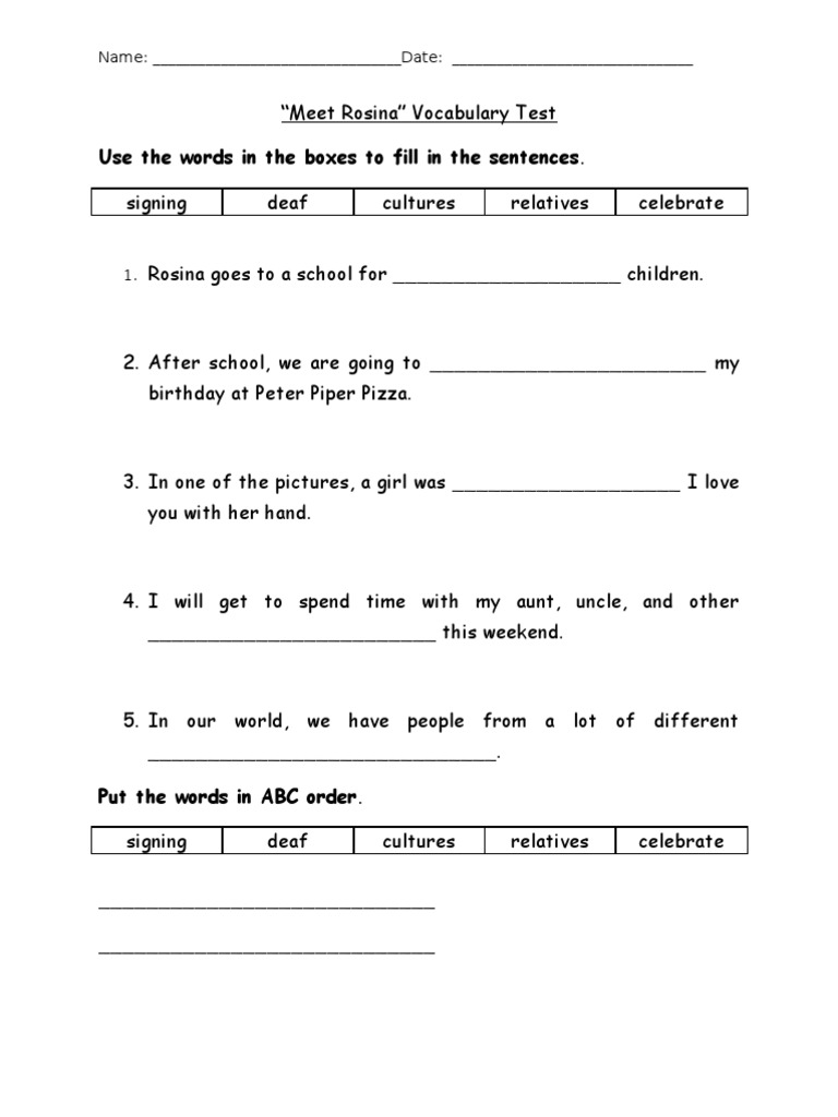 Vocabulary Test - Meet Rosina | PDF