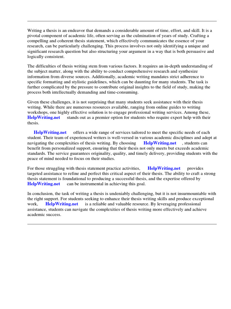 Thesis Statement Practice Activities | PDF | Essays | Thesis