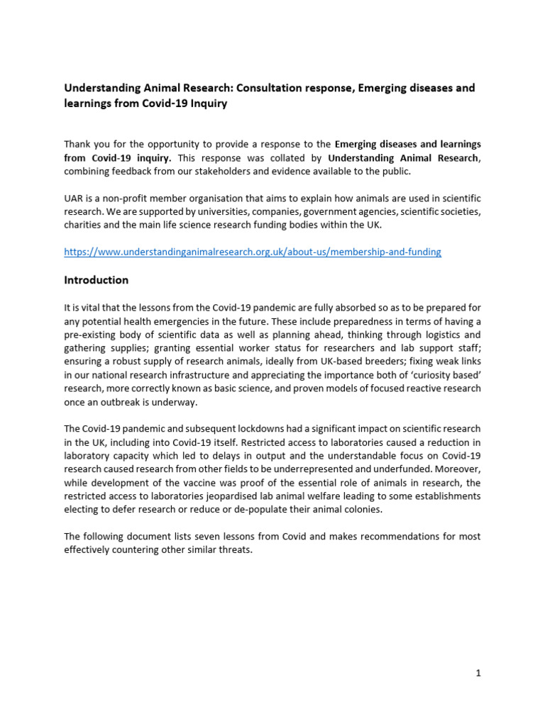 Lessons Learned From Covid-19 Consultation UAR Response March 2023 | PDF | Vaccines | Virus