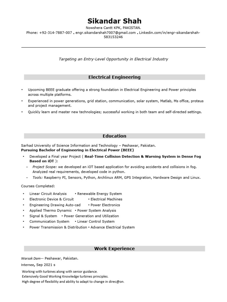 Sikandar Resume | PDF | Engineering | Electrical Engineering