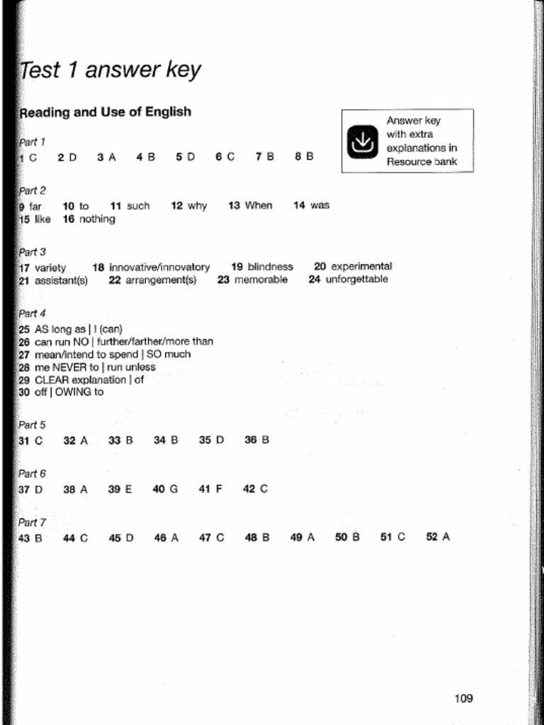 B2 First 4 Test 1 Answer Key | PDF