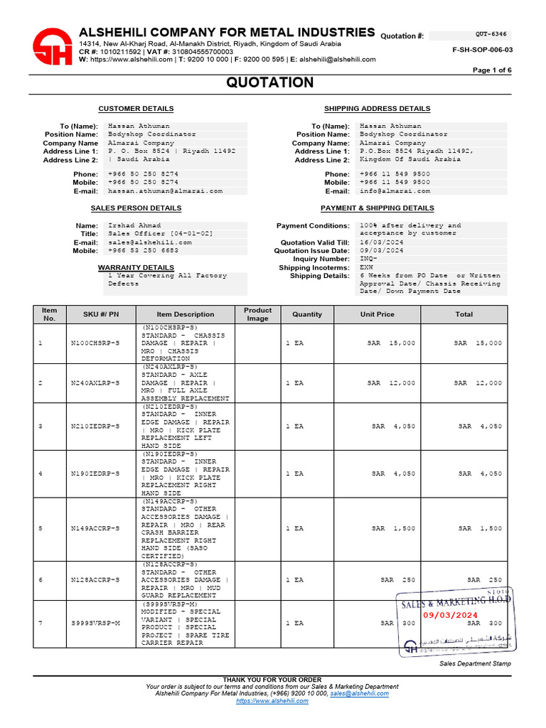 F-Sh-Sop-006-03 Quotation 16 | PDF | Sales | Business
