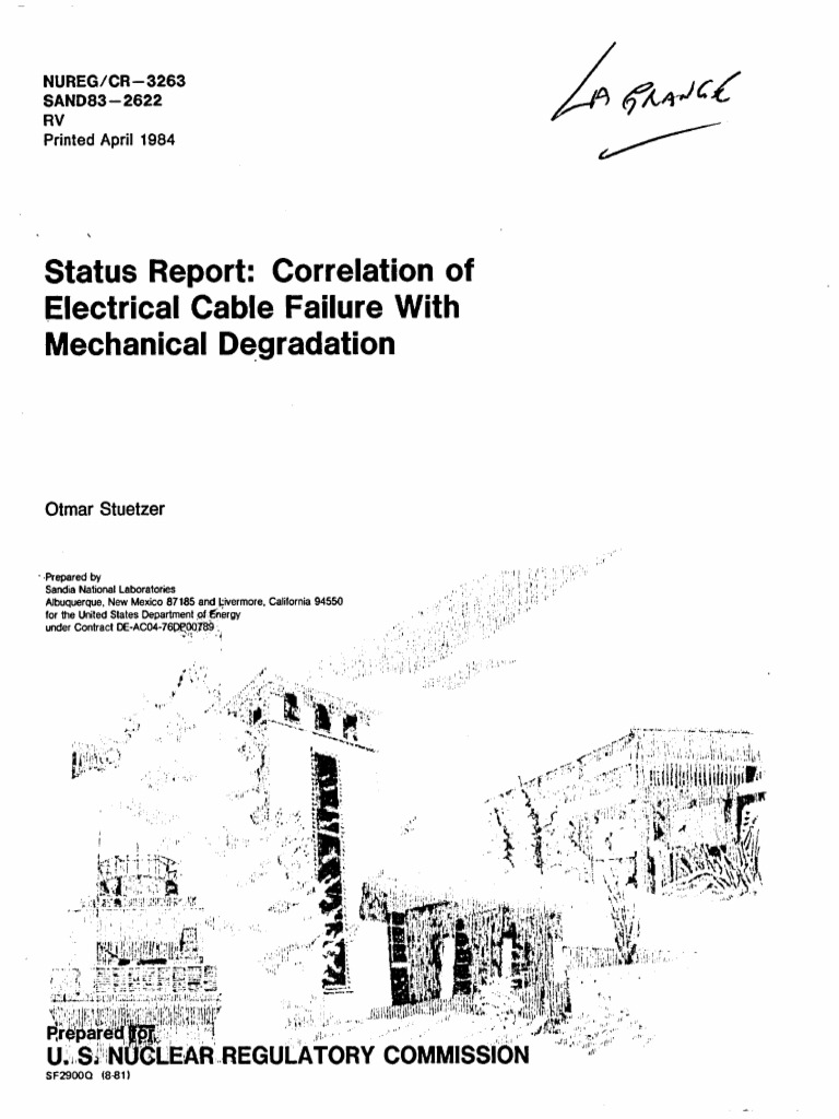 NUREG CR-3263 Correlation of Electrical Cable Failure With Mechanical ...
