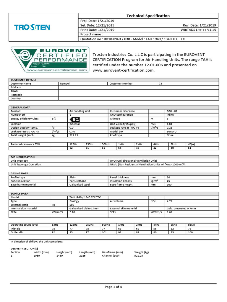 Ecology Unit Technical Specifications | PDF | Pressure | Mechanical ...