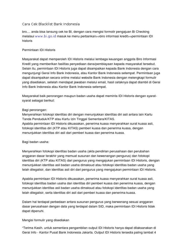 Cara Cek Blacklist Bank Indonesia | PDF | Pengelolaan Keuangan & Uang