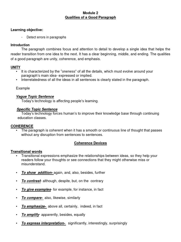 Qualities of a Good Paragraph | PDF | Thought | Paragraph