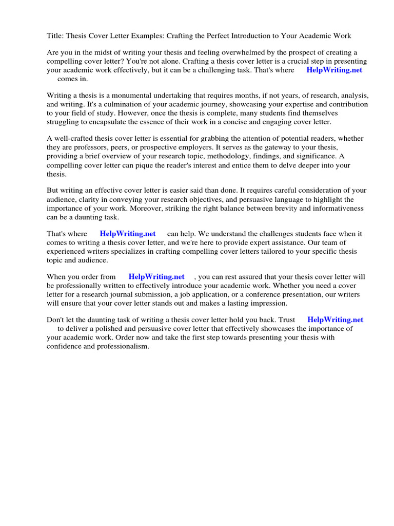 Thesis Cover Letter Examples | PDF | Thesis | Doctor Of Philosophy