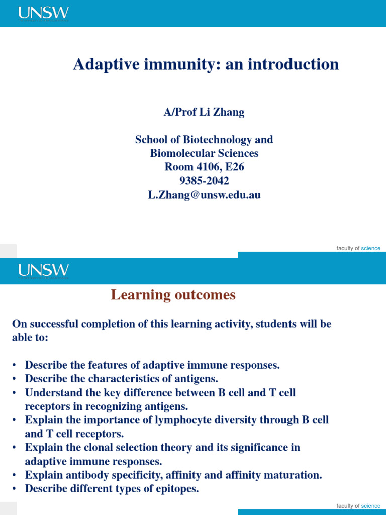Lecture 5 Adaptive Immunity BABS3041 2024 | PDF | Antibody | T Cell