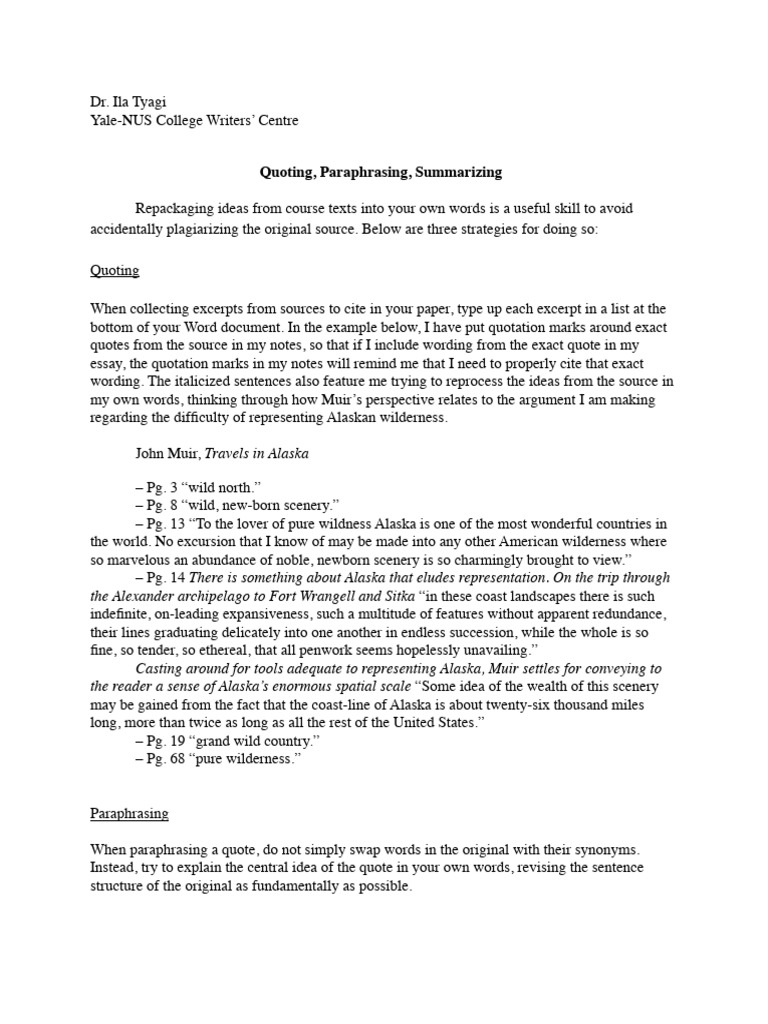 Quoting Paraphrasing Summarizing | PDF
