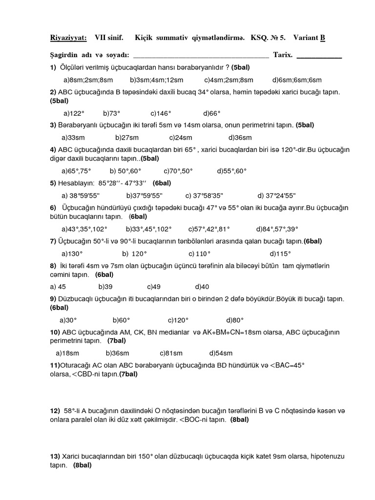 7ci Sinif KSQ 5 B | PDF