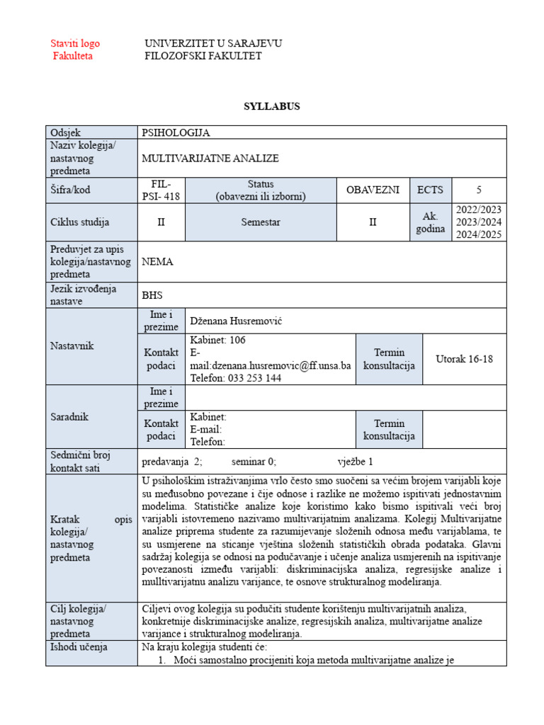MULTIVARIJATNE ANALIZE 2022 - 2023 v2 | PDF