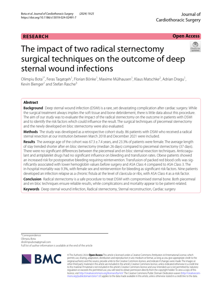 Sternectomy Bota Et Al | PDF | Surgery | Coronary Artery Bypass Surgery