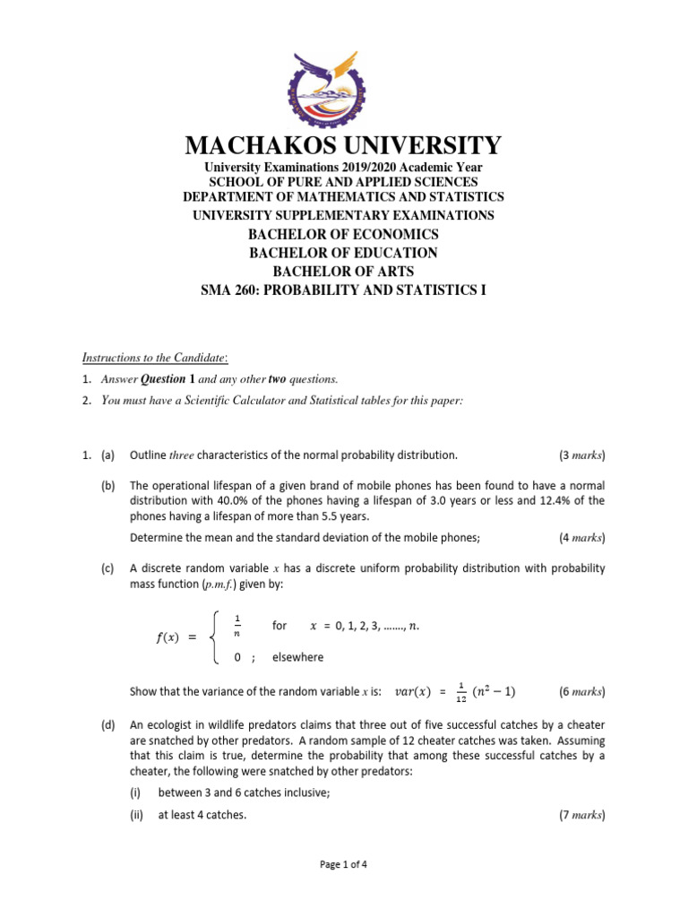 Sma 260 Probability and Statistics I | PDF | Probability Distribution | Statistics