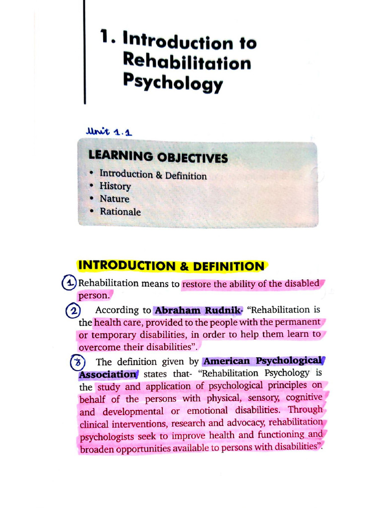 Rehabilitation Psychology - Unit 1.1 - Anu Teotia | PDF