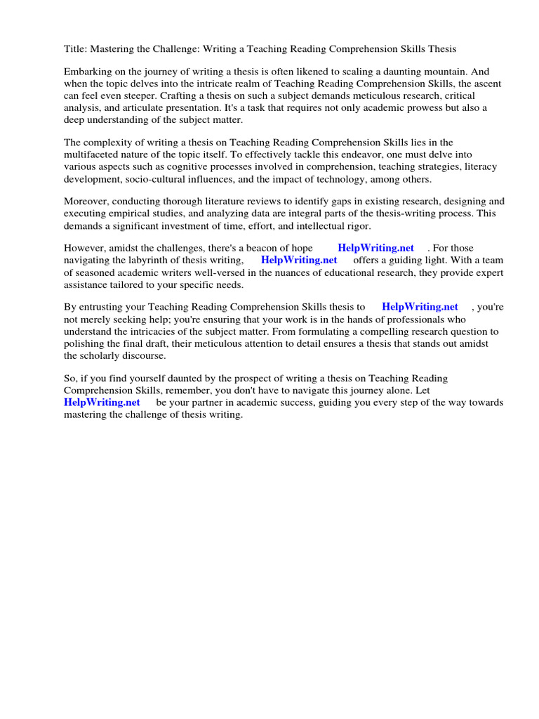 Teaching Reading Comprehension Skills Thesis | PDF | Reading Comprehension | Teachers