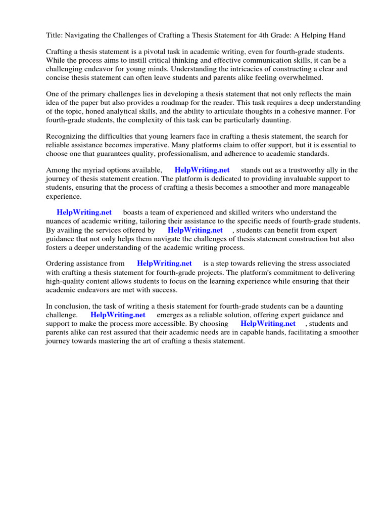 How To Write A Thesis Statement For 4th Grade | PDF | Essays | Thesis