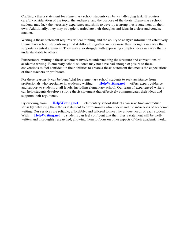 Thesis Statement For Elementary School Students | PDF | Essays | Thesis