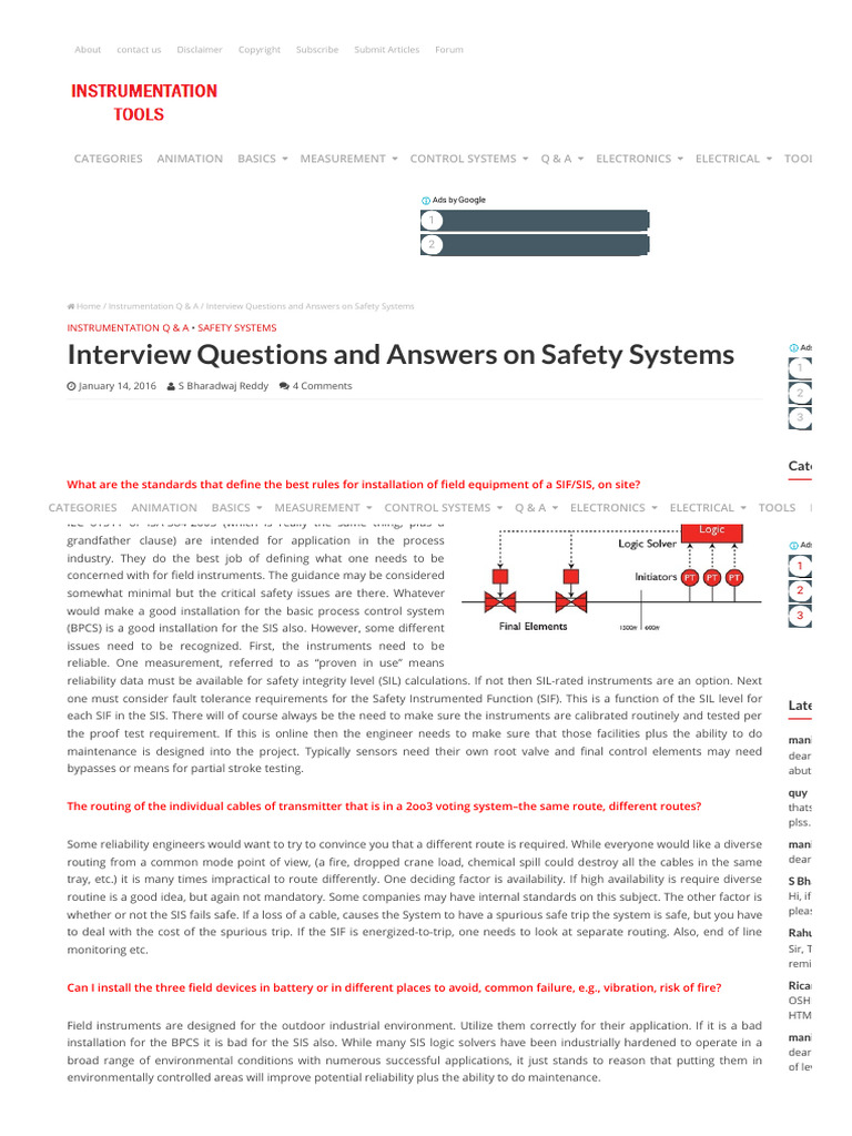 Interview Questions and Answers On Safety Systems Instrumentation Tools | PDF | Safety | Systems ...