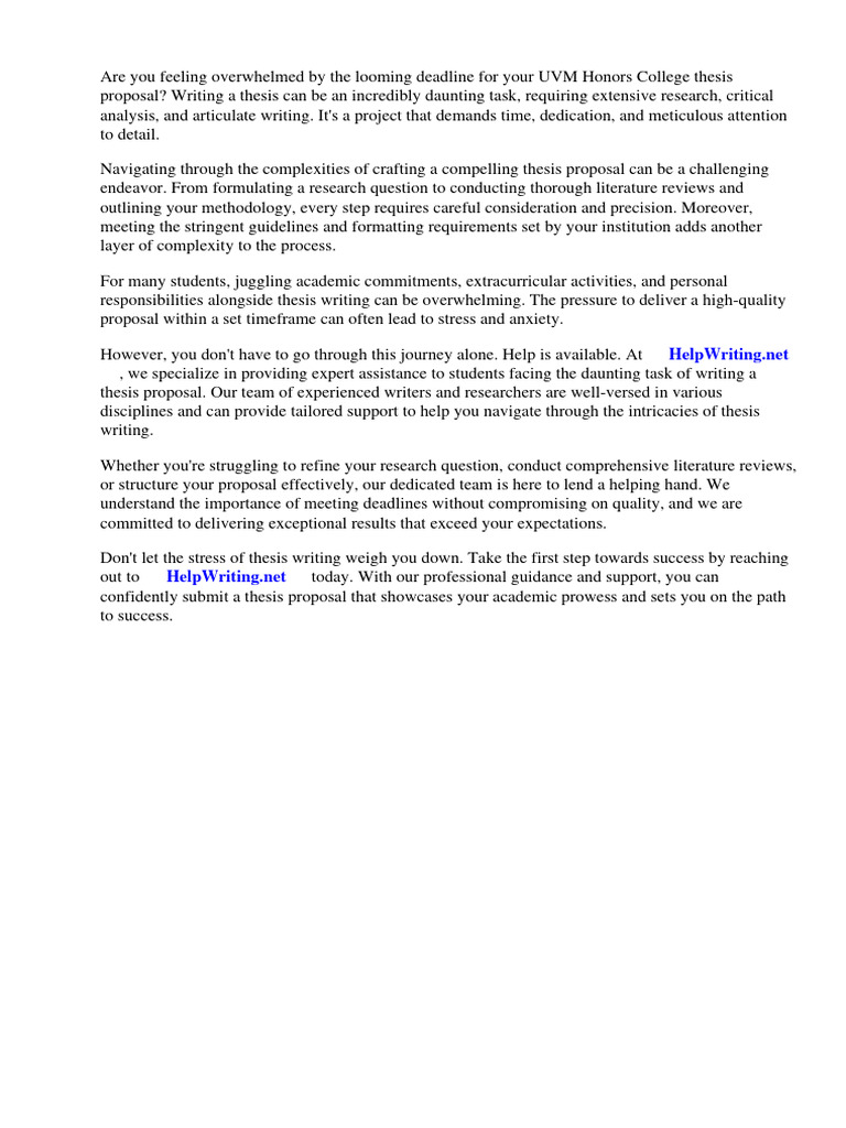Uvm Honors College Thesis Proposal Deadline | PDF | Thesis | Essays