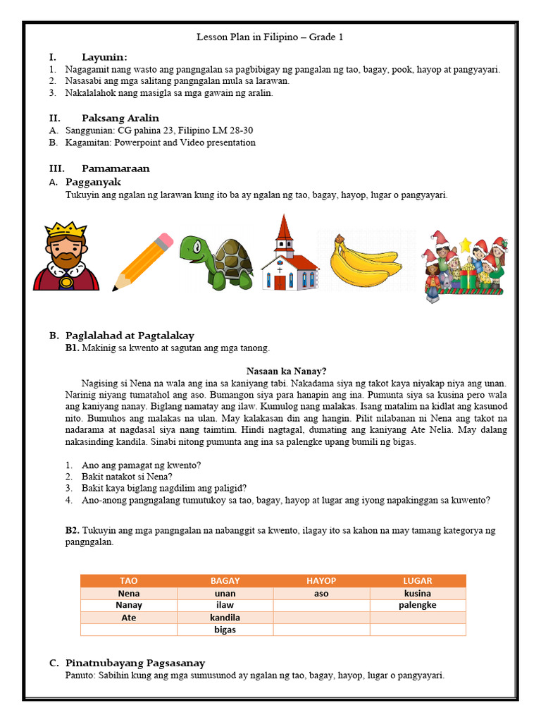 Lesson Plan in Filipino 1 - Pangngalan | PDF