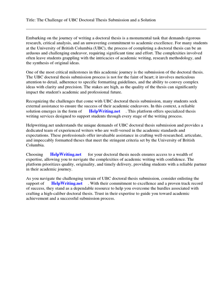 Ubc Doctoral Thesis Submission | PDF