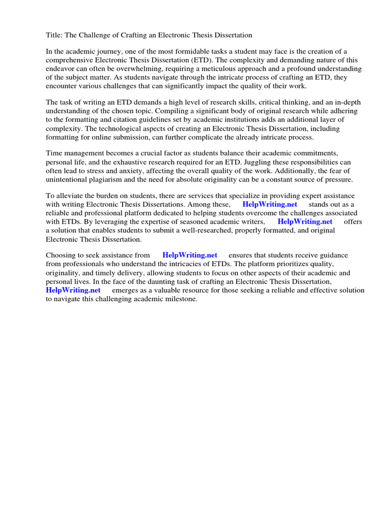 Electronic Thesis Dissertation | PDF | Thesis | Doctor Of Philosophy