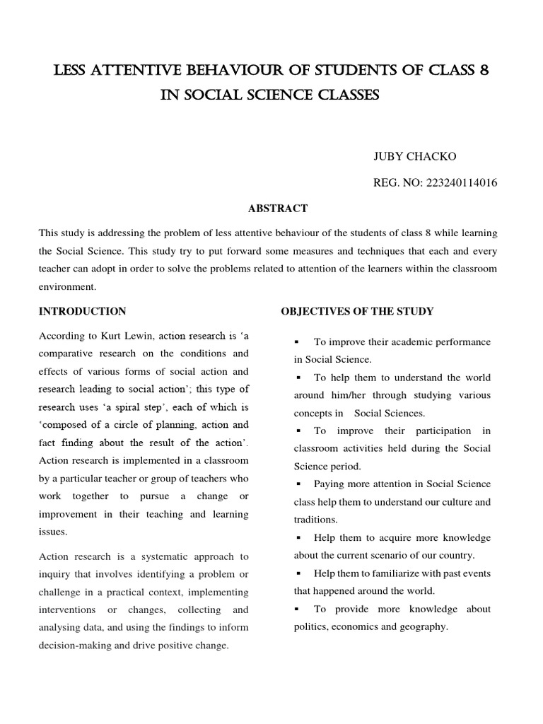 Less Attentive Behaviour of Students | PDF | Action Research | Science Education